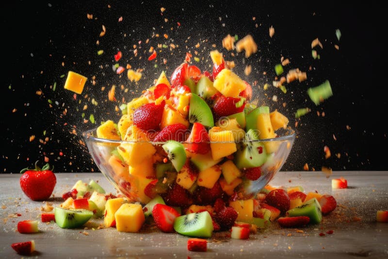An Exploding Fruit Salad Created with Generative AI Technology Stock ...