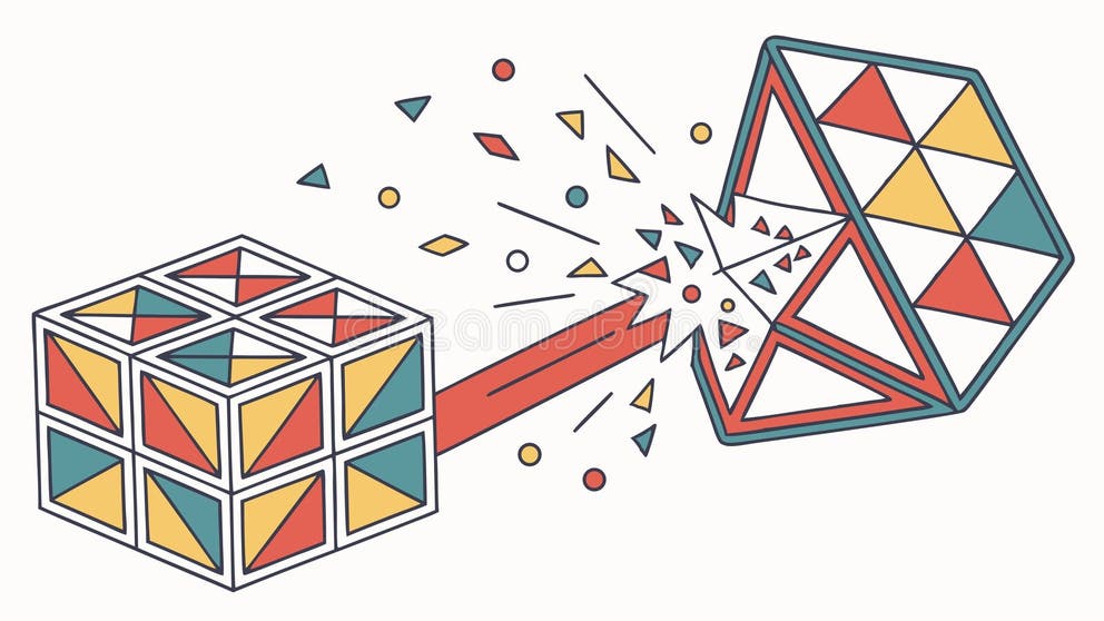 Exploding Geometric Cube, Breakthrough and Transformation, Dynamic Change, Vector Design ...