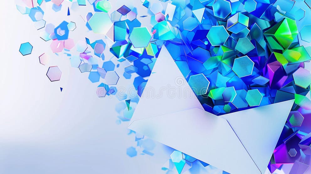 Exploding Geometric Shapes from an Envelope in Blue Tones. Generative ...