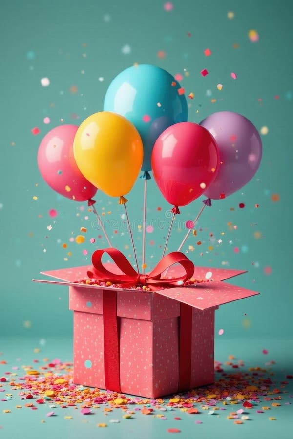 Exploding Gift Box Vibrant Balloons Confetti Spill Out , Gift, Fun ...