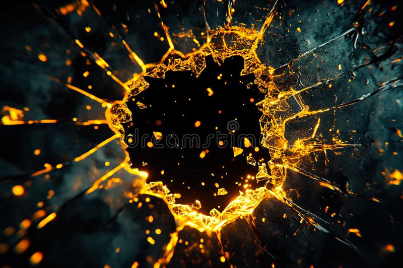 Exploding Glass with Glowing Fiery Cracks Stock Illustration ...