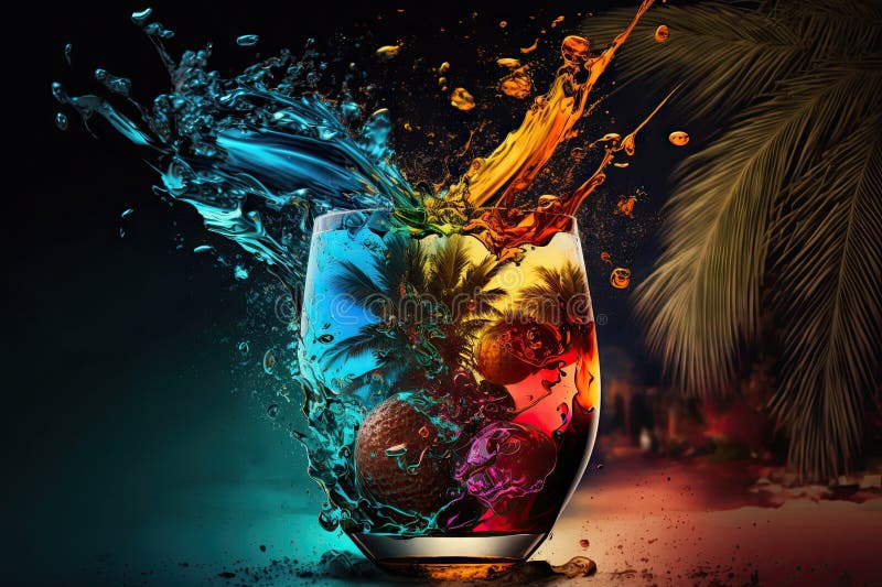 Exploding Glass with Liquid Colored Tropical Cocktail Stock ...