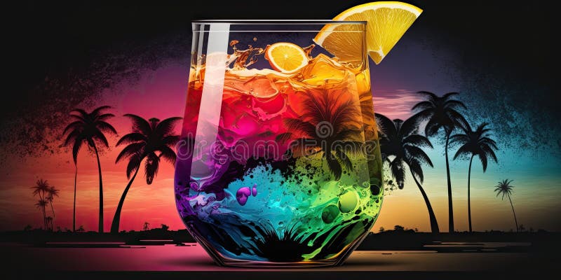 Exploding Glass with Liquid Colored Tropical Cocktail Stock Photo ...