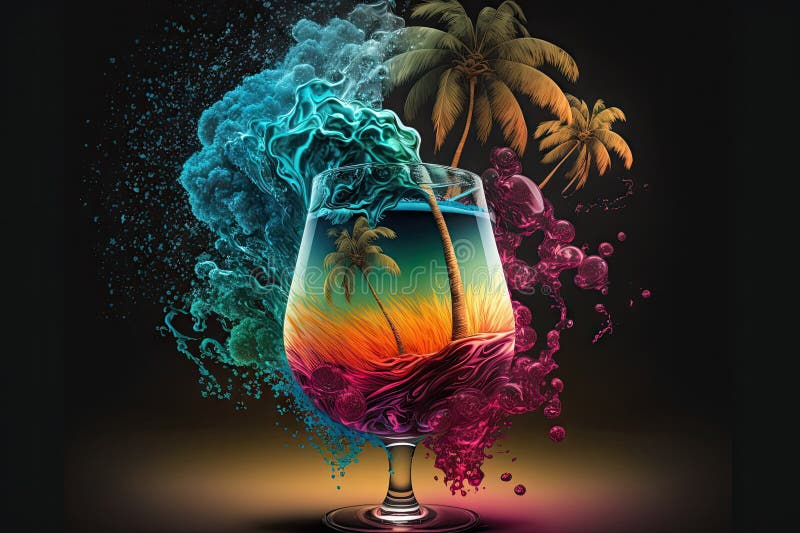 Exploding Glass with Liquid Colored Tropical Cocktail Stock ...