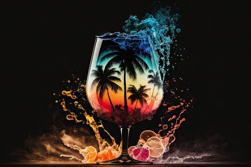 Exploding Glass with Liquid Colored Tropical Cocktail Stock ...