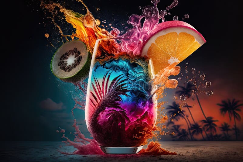 Exploding Glass with Liquid Colored Tropical Cocktail Stock ...