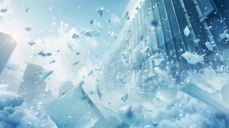 Exploding Glass and Snow in Urban Cityscape Stock Photo - Image of ...