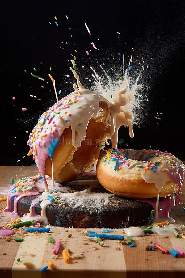 Exploding Glazed Doughnuts and Sprinkles , Generative AI Stock ...