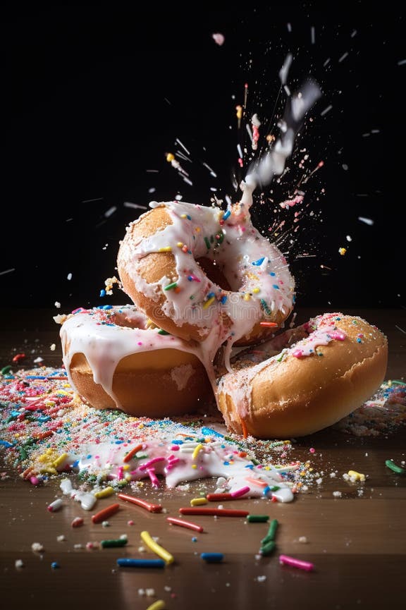 Exploding Glazed Doughnuts and Sprinkles , Generative AI Stock Illustration - Illustration of ...