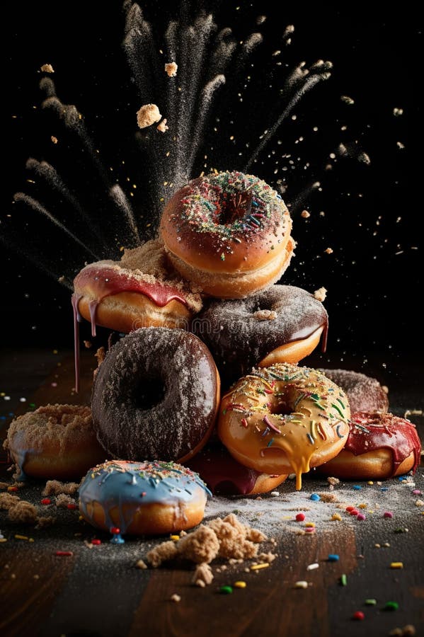 Exploding Glazed Doughnuts and Sprinkles , Generative AI Stock ...