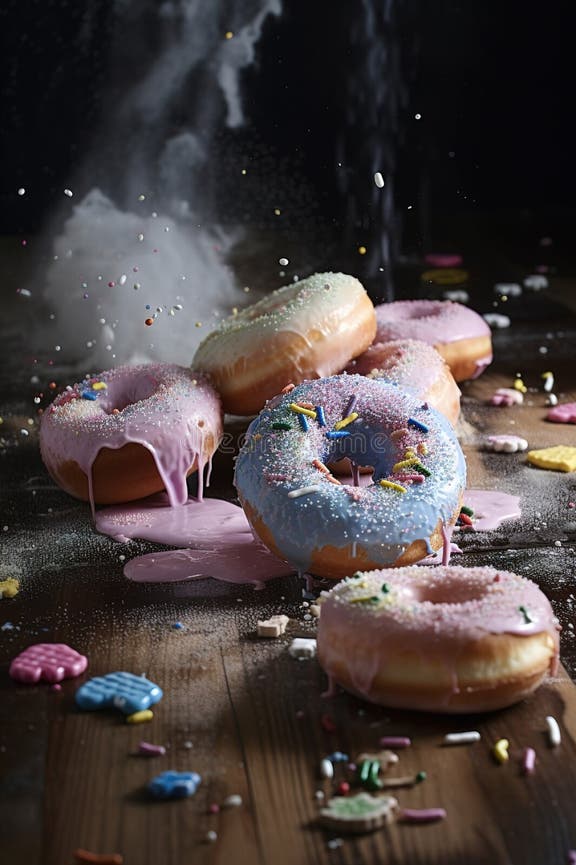 Exploding Glazed Doughnuts and Sprinkles , Generative AI Stock ...