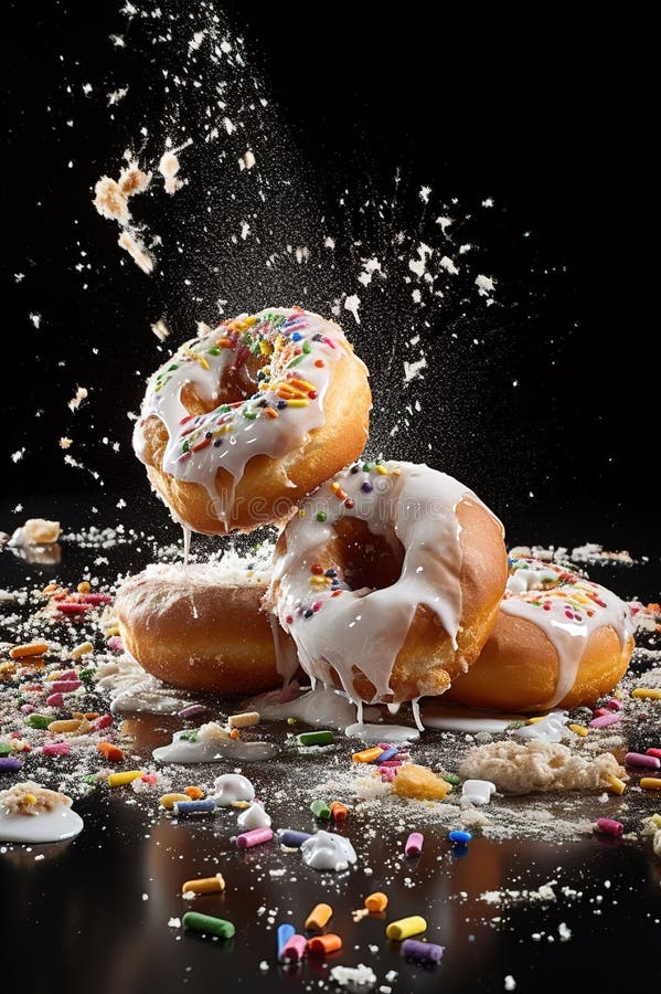 Exploding Glazed Doughnuts and Sprinkles , Generative AI Stock ...