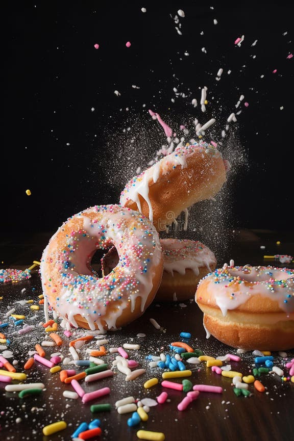 Exploding Glazed Doughnuts and Sprinkles , Generative AI Stock Illustration - Illustration of ...