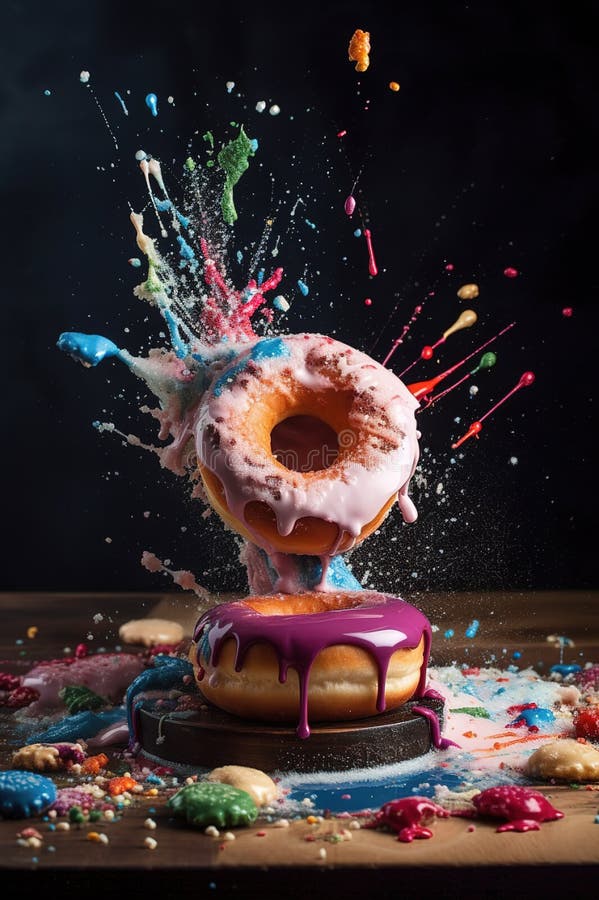 Exploding Glazed Doughnuts and Sprinkles , Generative AI Stock ...