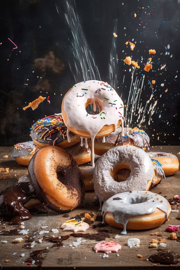 Exploding Glazed Doughnuts and Sprinkles , Generative AI Stock ...