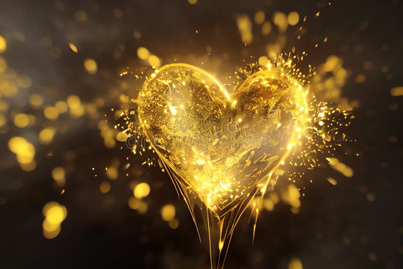 Exploding Golden Heart. AI Generated Stock Image - Image of flying ...