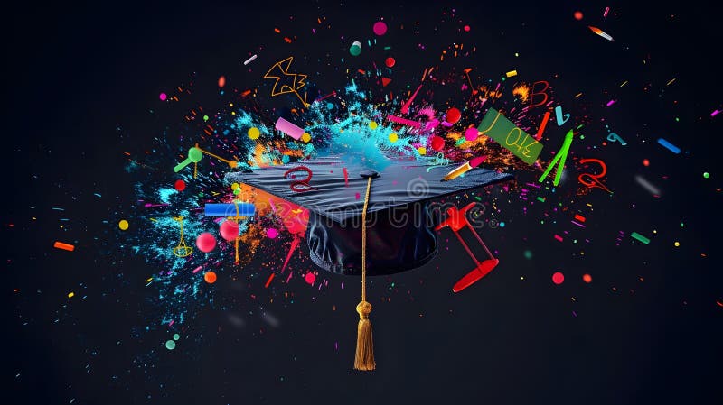 Exploding Graduation Cap Symbolizing Diverse Fields of Study Stock ...