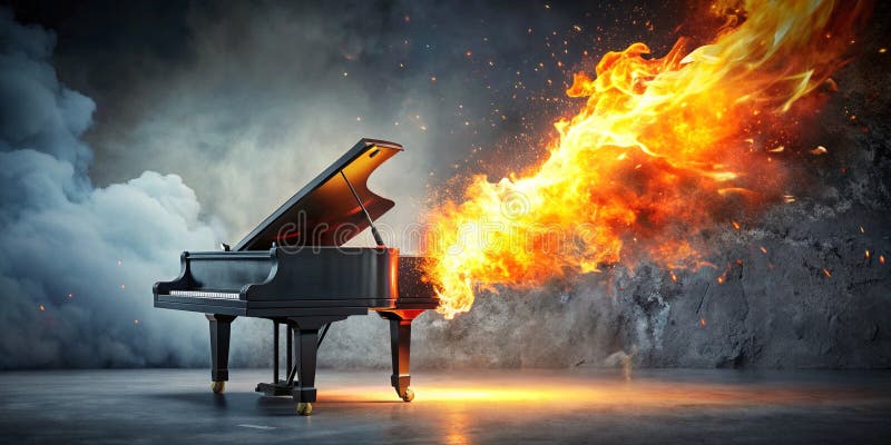 Exploding Grand Piano Bursting with Fire and Smoke AI Generative Stock ...