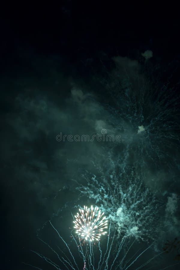 Green Firework in the Smoky Night Sky. Stock Image - Image of motion ...