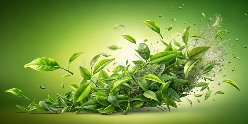 Exploding Green Tea Leaves Copy Space AI Generative Stock Image - Image ...