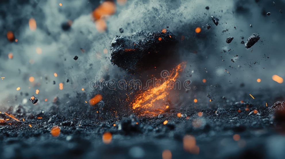 Exploding Ground Throwing Dirt, Ash, and Orange Sparks Stock Image ...