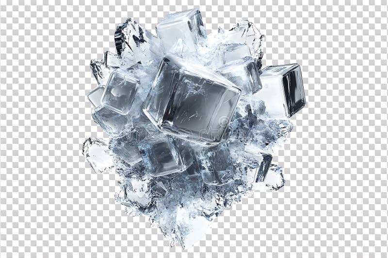 Exploding Group of Ice Crystal Cube Accessories Isolated on Transparent ...