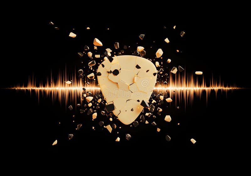 Exploding Guitar Pick with Sound Wave Abstract Music Concept on Black ...