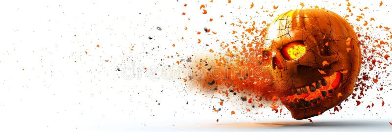 Exploding Halloween Pumpkin on a White Background with Flying Debris ...