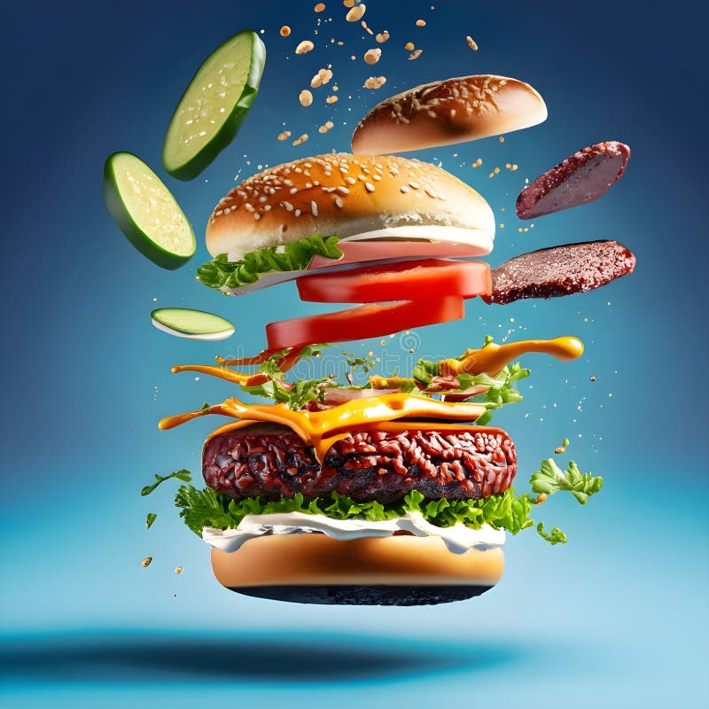 Exploding Hamburger, Big Splashes of Food and Sauce Stock Illustration ...