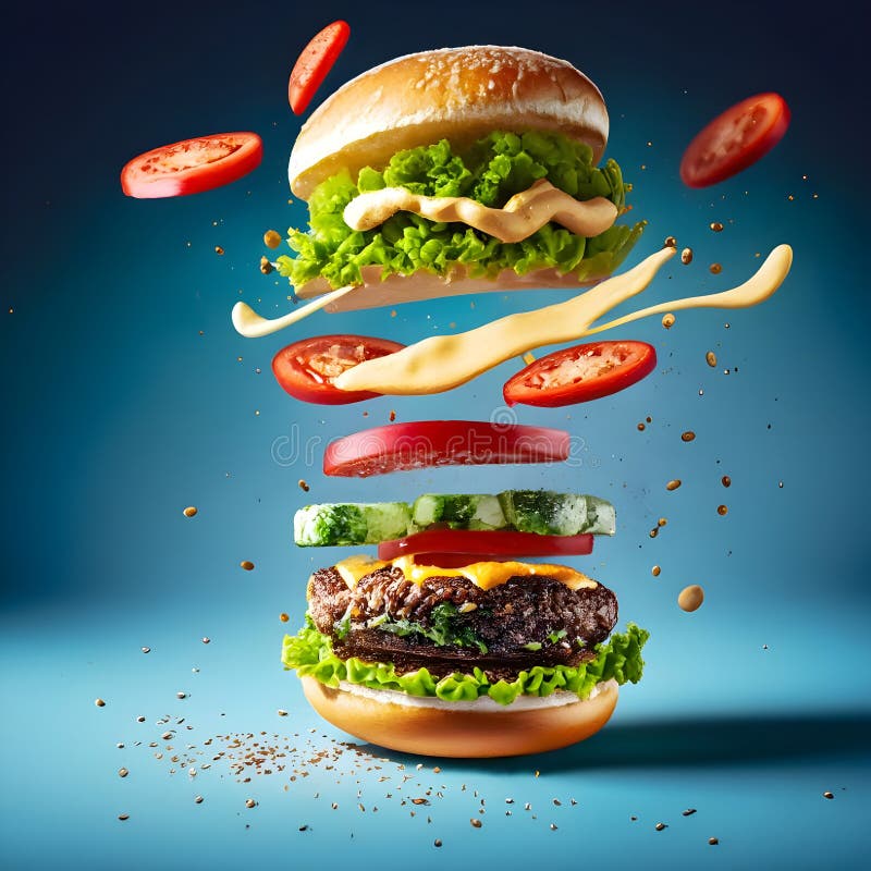 Exploding Hamburger, Big Splashes of Food and Sauce Stock Illustration ...