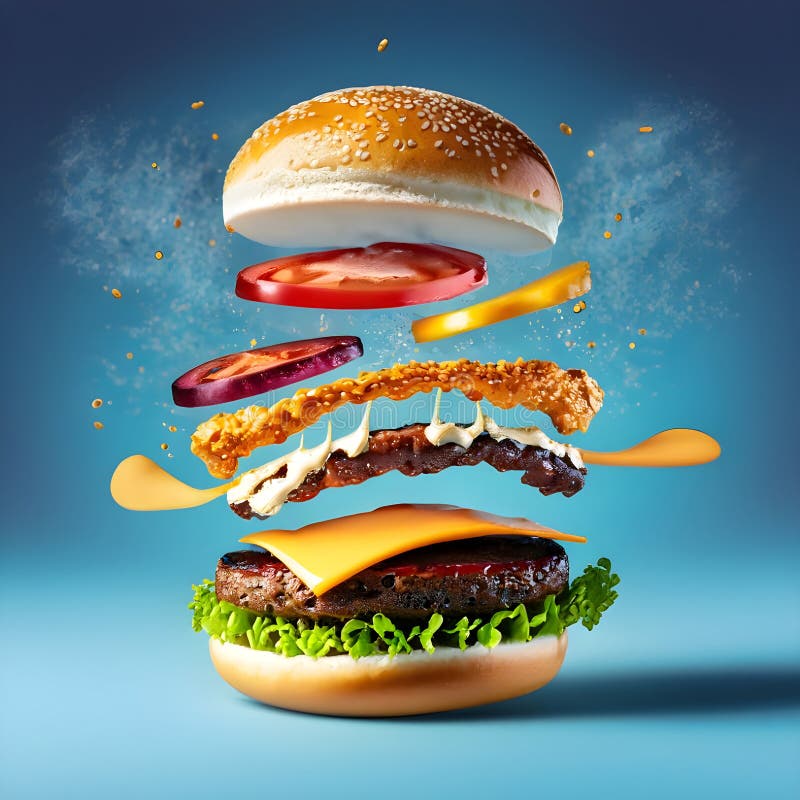Exploding Hamburger, Big Splashes of Food and Sauce Stock Illustration ...