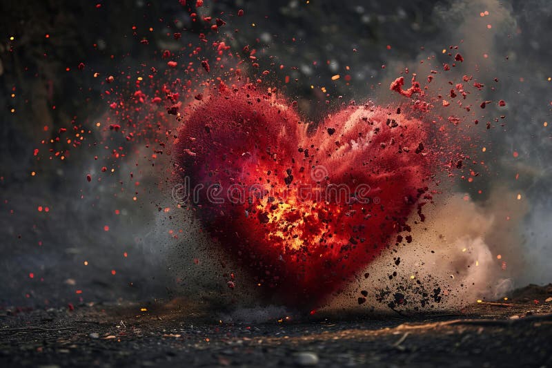 Exploding Heart Concept on Dark Background Stock Illustration ...