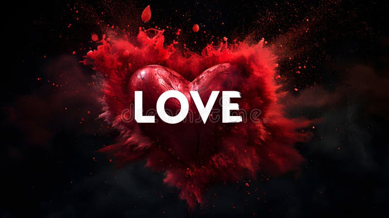 Exploding Heart with the Word LOVE on a Black Background. Happy ...