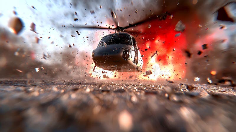 Exploding Helicopter in Action Stock Illustration - Illustration of simulated, scene: 373359315