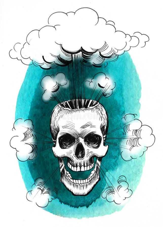 Exploding human skull stock illustration. Illustration of vintage ...
