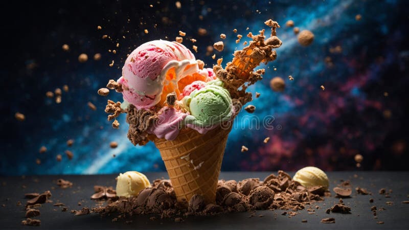 Exploding Ice Cream Cone in Space Stock Image - Image of bright, cookie ...