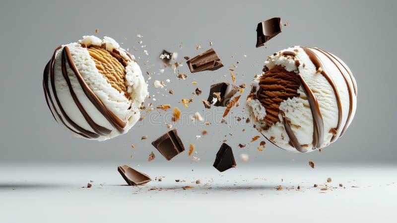 Exploding Ice Cream Scoops with Chocolate Drizzle Stock Illustration ...