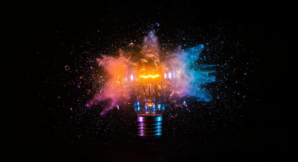 Exploding Idea: Shattered Lightbulb with Vibrant Colors - Creativity ...