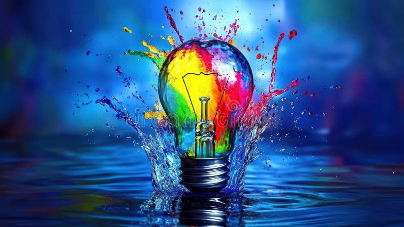 Exploding Ideas Vibrant Light Bulb Amidst a Kaleidoscope of Color and ...