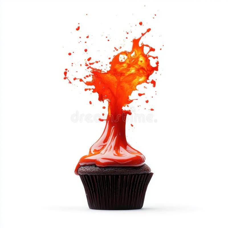Exploding Lava Cupcake with Fiery Eruption Isolated on White Background ...