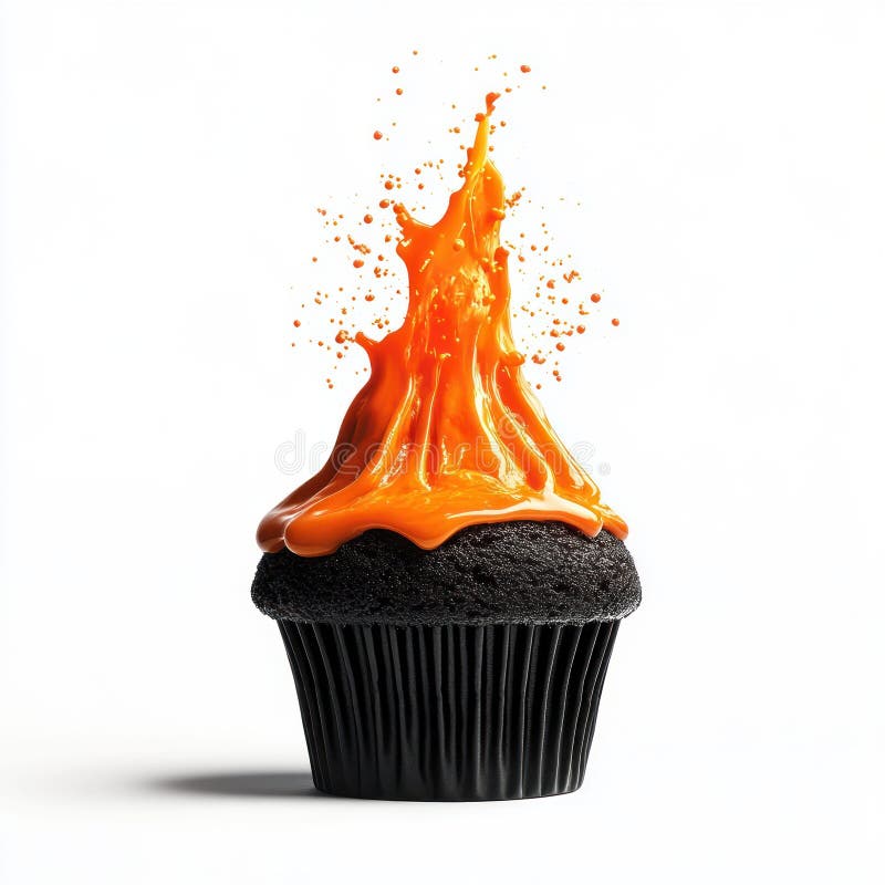 Exploding Lava Cupcake with Fiery Eruption Isolated on White Background ...