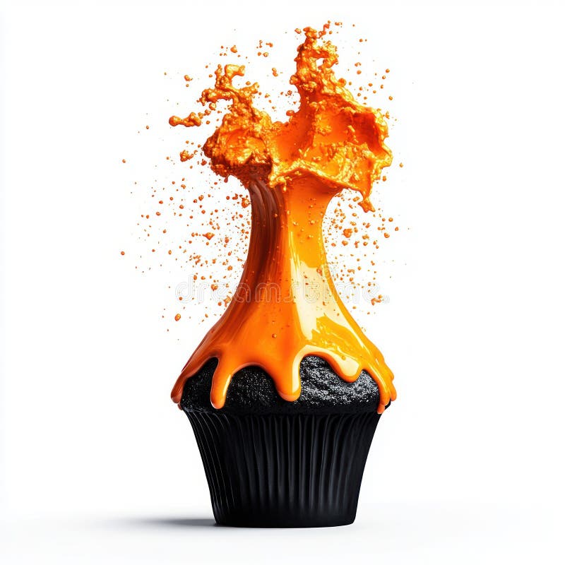 Exploding Lava Cupcake with Fiery Eruption Isolated on White Background ...