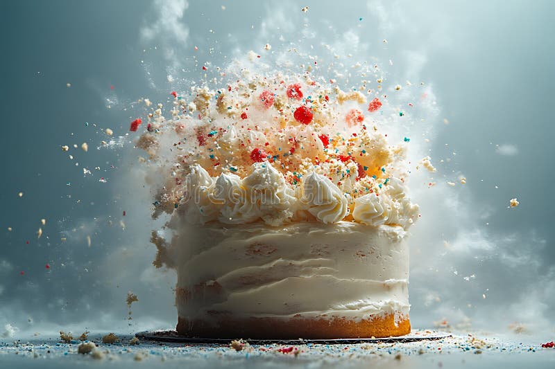Exploding Layered Cake with White Frosting, Sprinkles and Cloud ...