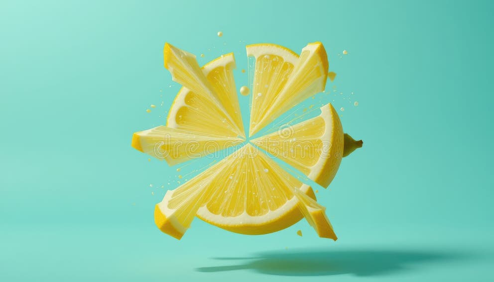Exploding Lemon Sliced into Six Pieces Stock Photo - Image of macro ...
