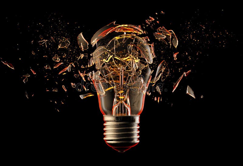 Exploding Light Bulb on a Blue Background, Stock Illustration ...