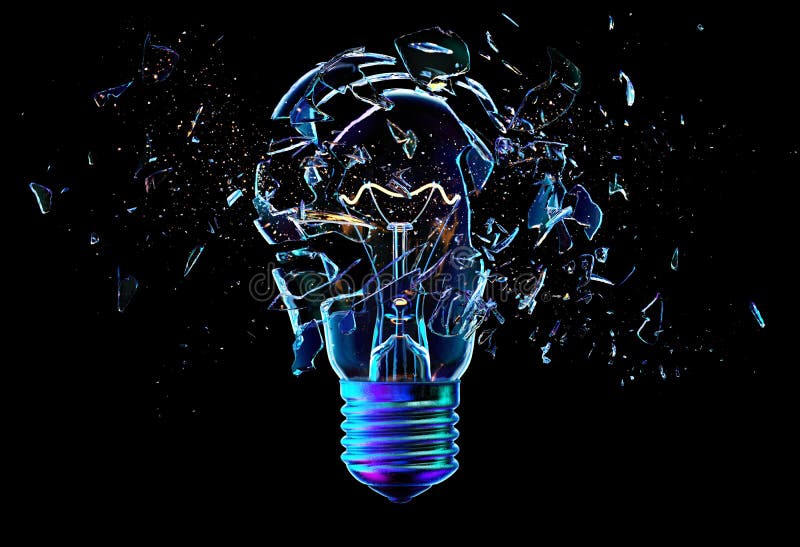 Exploding Light Bulb on a Blue Background, Stock Illustration ...