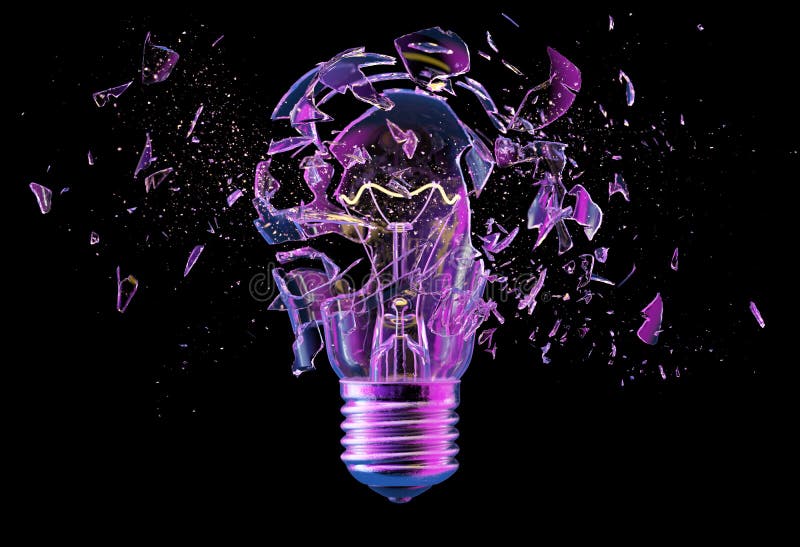 Exploding Light Bulb on a Blue Background, Stock Illustration ...