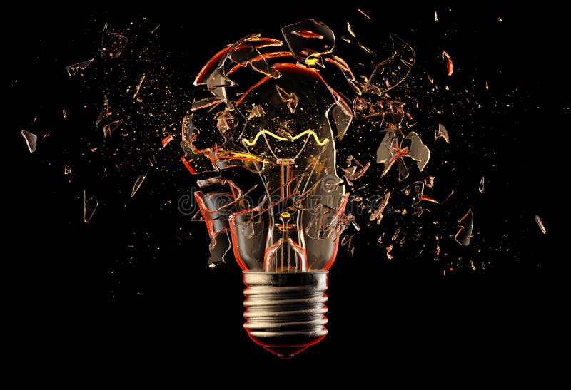 Exploding Light Bulb on a Blue Background, Stock Illustration ...