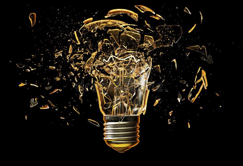 Exploding Light Bulb on a Blue Background, Stock Illustration ...
