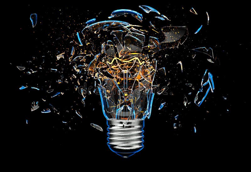 Exploding Light Bulb on a Blue Background, Stock Illustration ...